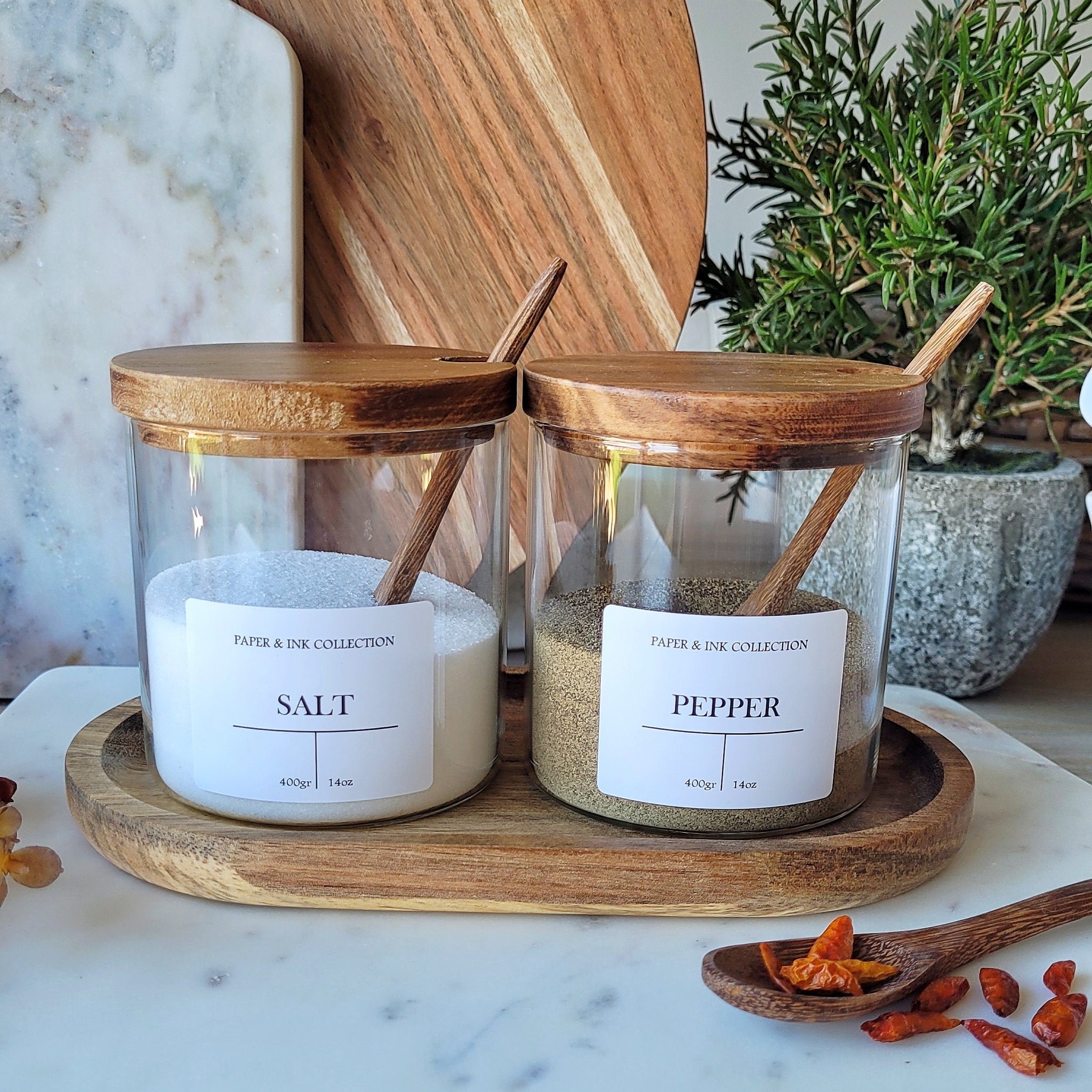 Wooden Lid Spice Jar with Spoon Paper Ink